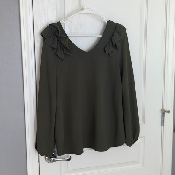 JODIFL | Tops | Olive Green Ruffle Blouse | Poshmark